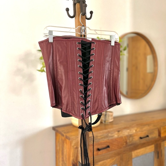 Tops | 10 Real Leather Maroon Corset | Poshmark